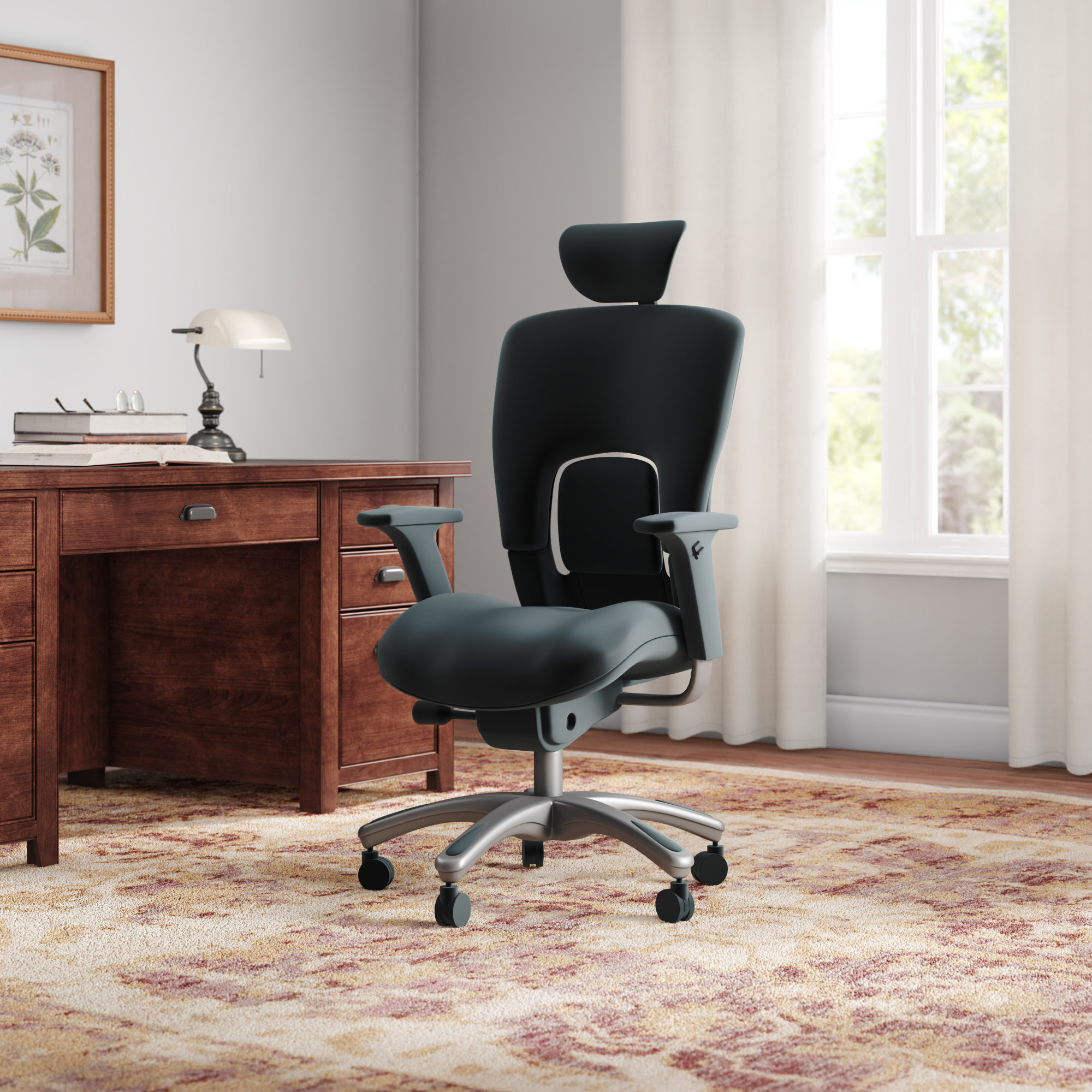 Symple Stuff Ergonomic Genuine Leather Task Chair Size Large Black